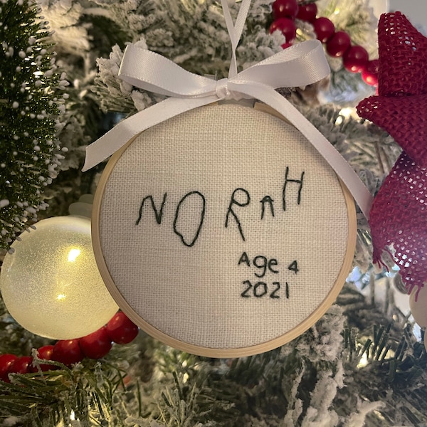 Personalized Ornaments, Hand Writing Embroidered Ornaments, Kids Hand ...