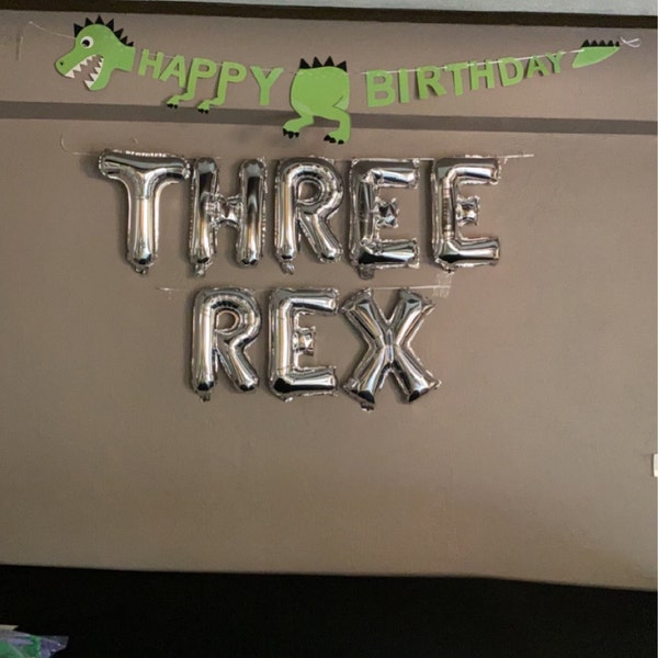 THREE REX Balloon Banner | 3rd Birthday Letter Balloons | Dinosaur ...