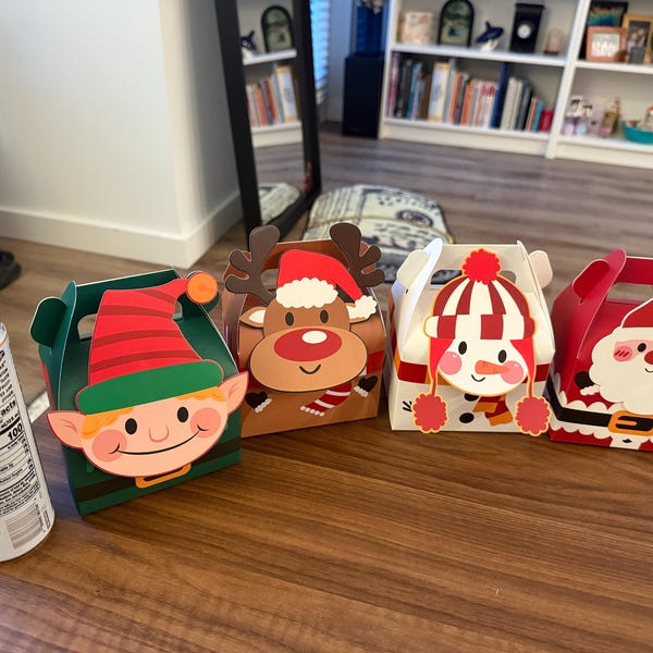 CHRISTMAS BOX for Gift and Favor Sweet Santa Elf Snowman Reindeer ...