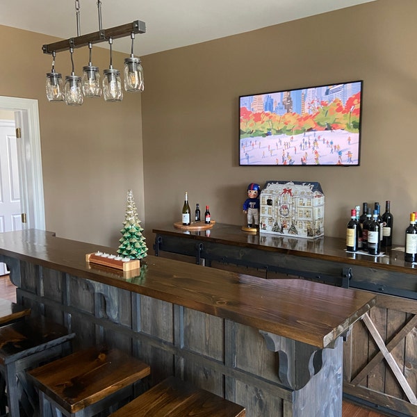 Rustic Farmhouse Bar & Back Bar With Free Stools - Etsy