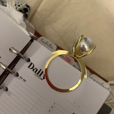 DIAMOND RING BOOKMARK Pearl Option Gold Metal Planner Decoration ...