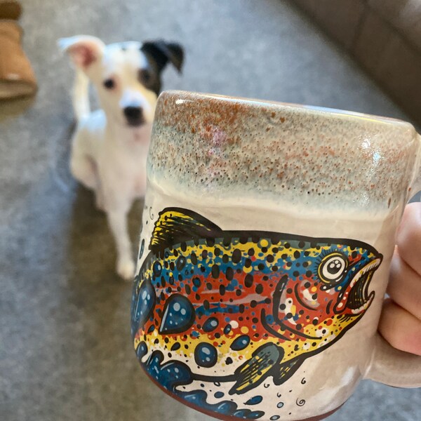 Rainbow Trout Mug With Blue and Orange Lip Drip - Etsy