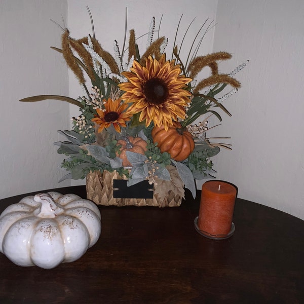 Tan Sunflower Fall Floral Wreath for Front Door, Autumn Floral Door ...