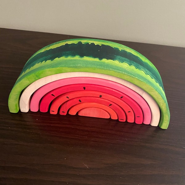 Watermelon Wooden Stacker Toy | Handmade Montessori-inspired Play for ...