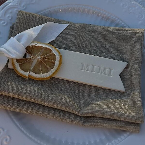 Personalized White Clay Place Card Name Plate for Formal Dinners ...