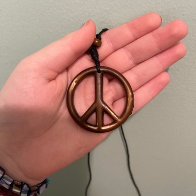 Brown Peace Sign Necklace brown Hippie Necklace Brown Peace Necklace ...