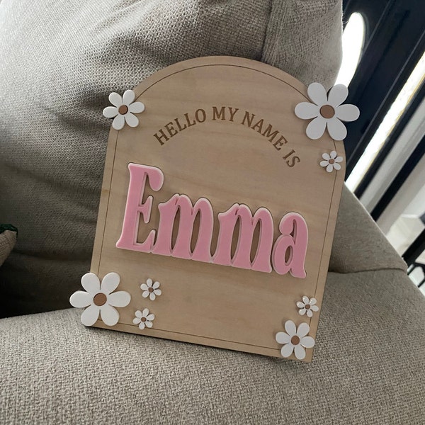 Daisy Flower Birth Sign | Baby Birth Announcement | Arched Wooden Birth ...