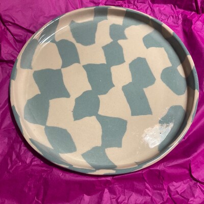 Ceramic Plate BLUE MARBLE / Colorful Stoneware Plate / Dessert Plate ...
