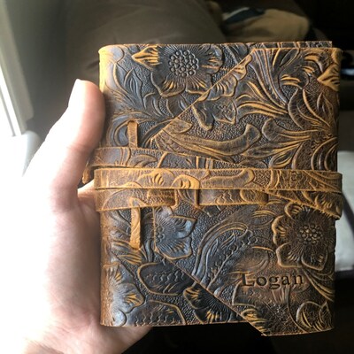 Dark Brown Flower Leather Journal Diary Notebook - Etsy