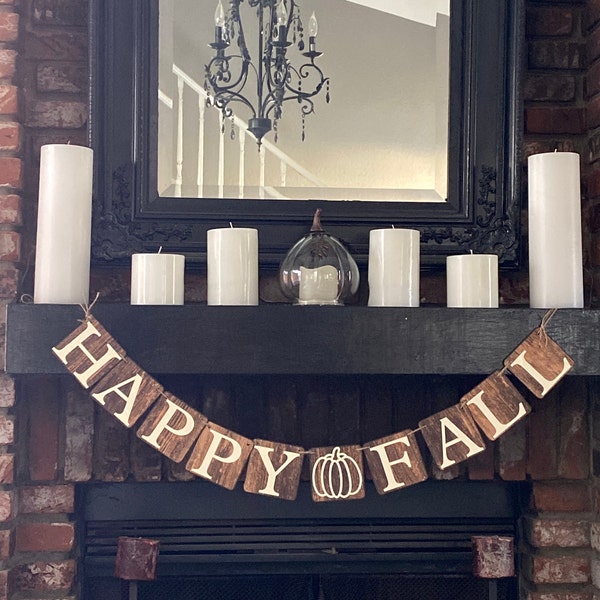 Happy Fall Banner, Rustic Happy Fall Sign, Fall Home Decor Ideas , Fall ...