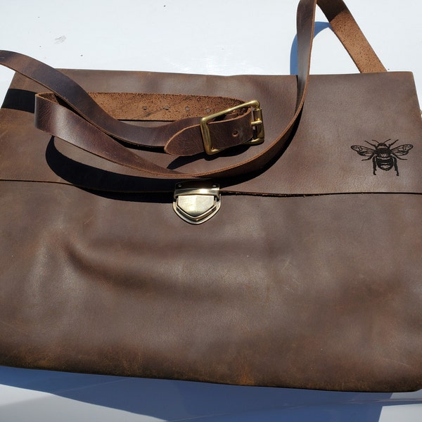 Brown Distressed Leather Computer Bag , Real Full Grain Leather Laptop ...