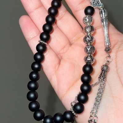 Onyx Tasbih Custom Name With Matte Black Stone Round Prayer Beads ...