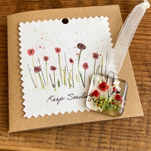 Keep Smiling Card With Fused Glass Flower Meadow Keepsake. - Etsy
