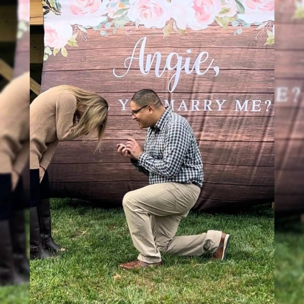 Engagement Backdrop Decorations, Rustic Outdoor Wall Party Sign, We're ...