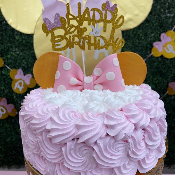 Edible Fondant Bow and Gold Ears Cake Topper - Etsy