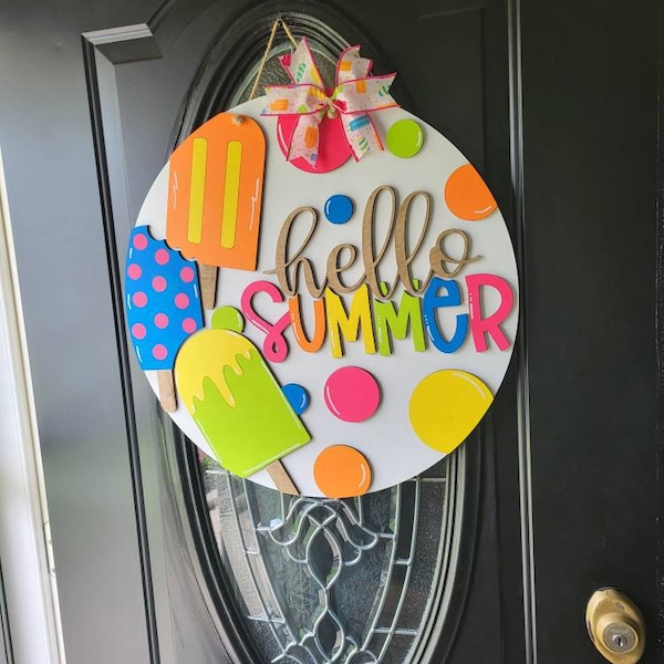 Hello Summer Polka Dot Popsicle Door Hanger | Popsicles and Summer ...