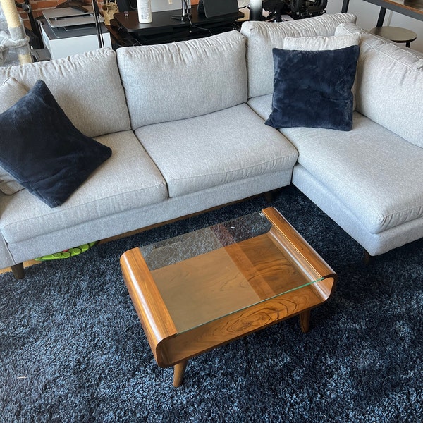 Solid Teak Mid-century Coffee Table With Glass Top Handcrafted in India ...