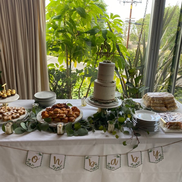 Sage Oh Baby Banner for Baby Shower - Sage Green, White, Gold ...