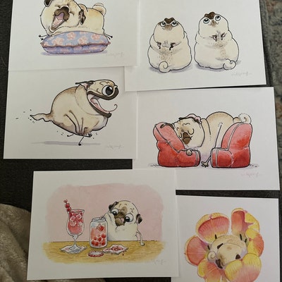 Pug Spectrum Art Print of Our Pug Grumble Ink and Watercolor ...