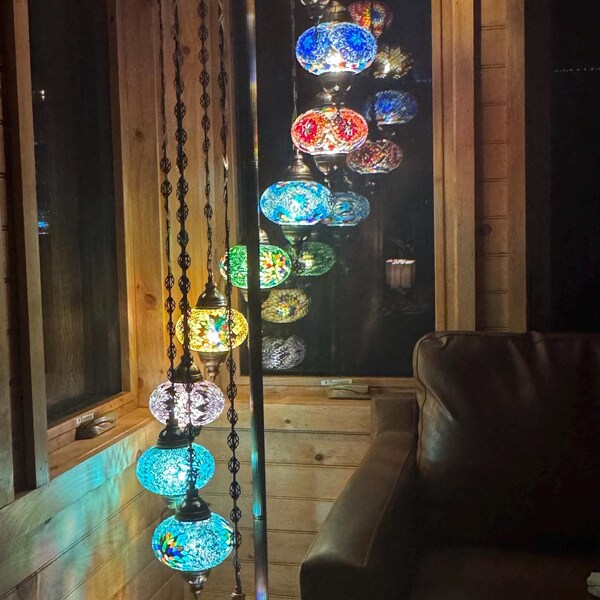 Turkish Ceiling Lighting, Turkish Pendant Lamp, 3 Globe Mosaic Hanging ...