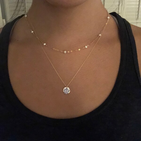 Double Necklace Set, Set of 2, Pearl, Gold, Silver, Two Necklaces ...