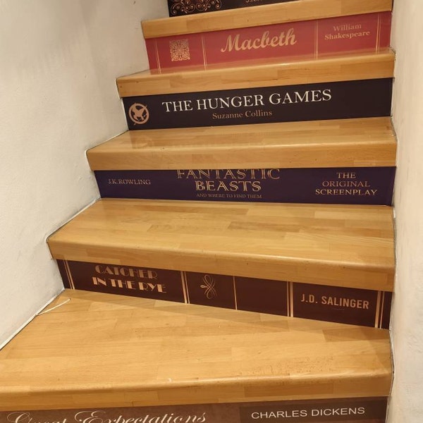 Book Spine Stair Decals, Literary Book Title Staircase Stickers ...
