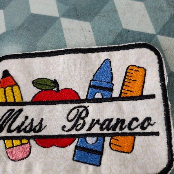 Teacher Name Frame Embroidery Design, Split Crayons Embroidery, Back to ...