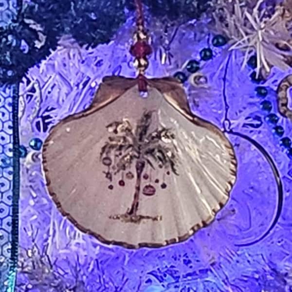 Scallop Shell Palm Tree Ornament | Coastal Christmas Decor | Beach ...