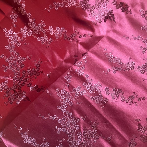 Fabric Silk Brocade Dark Blue and Color Gold Bamboo Floral -by Half ...