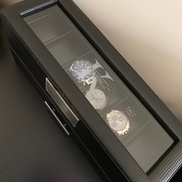 Personalized Watch Box W/ Valet Drawer for Men, 6 Slot, Monogrammed ...
