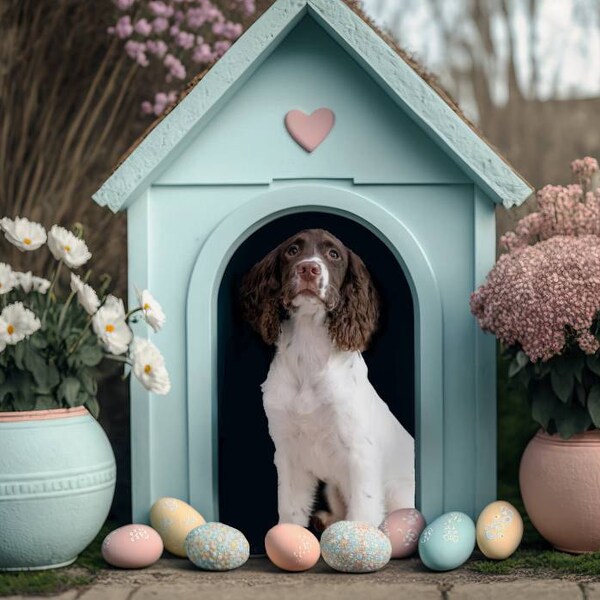 Easter Dog Cat House CG Digital Backdrop, Home Easter Background, Bunny ...