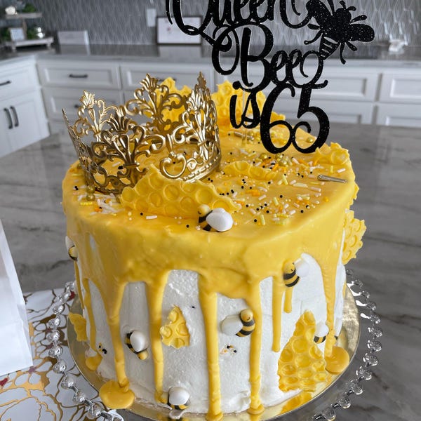 ANY AGE Topper, Queen Bee Cake Topper, Birthday Glitter Cake Topper ...