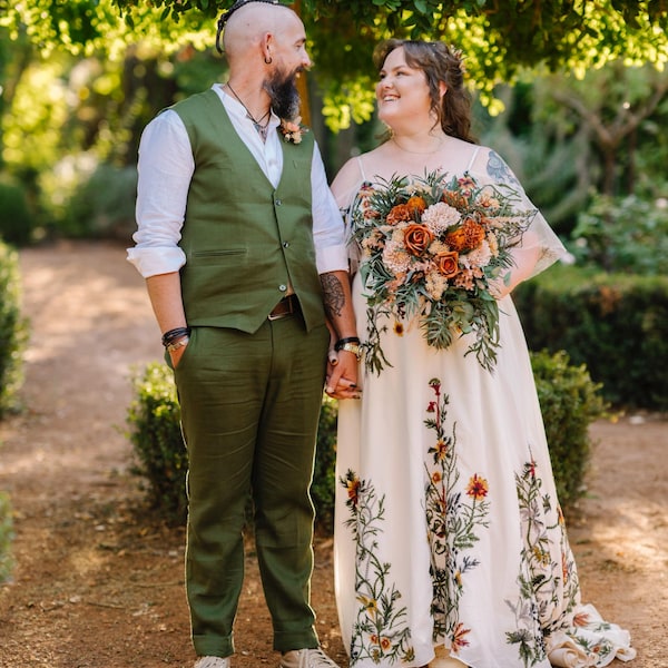 Premium Rust Suit, Men Linen Suit, 2 Piece Wedding Linen Suit ...