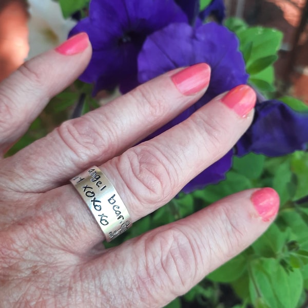 Custom Handwriting Ring • Wide Handwriting Band in Sterling Silver ...