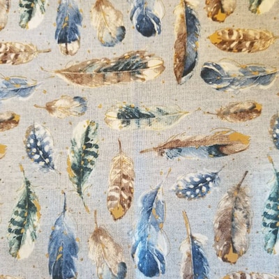 Painted Feathers Blue Cotton Fabric by the Yard - Etsy