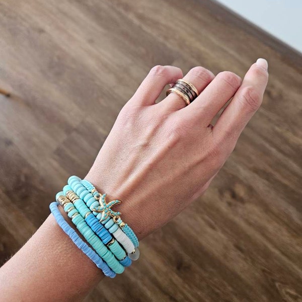 Beach Bracelet, Stretch Bracelet, Stack of 5 Bracelets, Beaded Boho ...