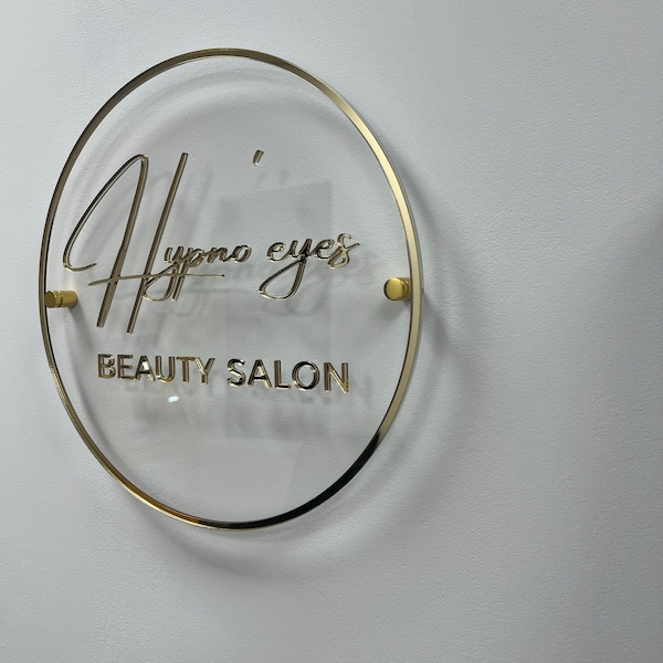 Personalized Acrylic Business Sign, Golden Lettering, Salon Wall Decor ...
