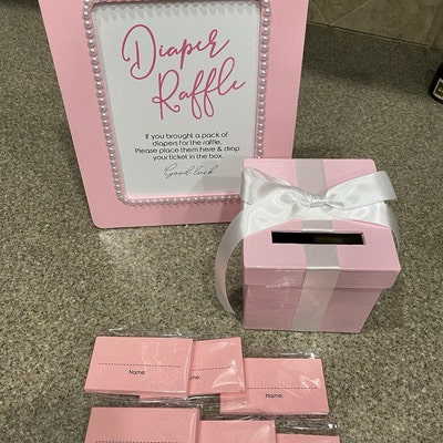 Diaper Raffle Game Kit 5 X 7 Frame and Mini Card Box in Baby Pink ...