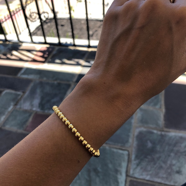 Gold Ball Bead Bracelet, Gold Bead Bracelet, Stacking Bracelets, Gold ...