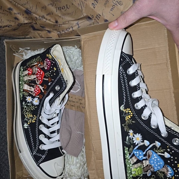 Embroidered Converse Mushroom and Frog, Converse High Tops Chuck Taylor ...