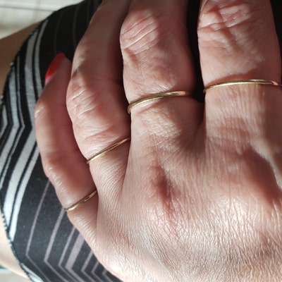 1mm 14k 10k Real Solid Gold Rings Thin Gold Wedding Band Pinky Ring Gold Knuckle Rings Simple ...