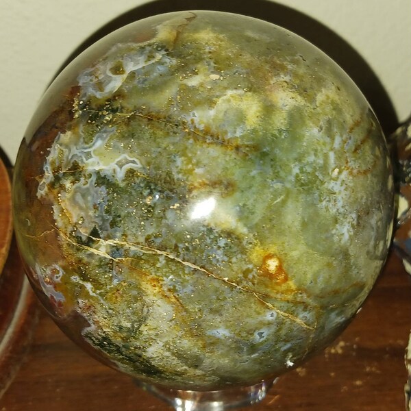 Ocean Jasper Crystal Sphere With Unique Striking Red Druzy Inclusion ...