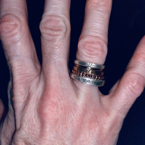 Mom Rings Stackable Rings Personalized Name Ring Set Mixed Metal Rings ...