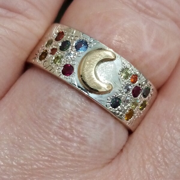 HEAVILY HAMMERED ETERNITY Band Many Gemstone Options Gypsy Set Stones ...