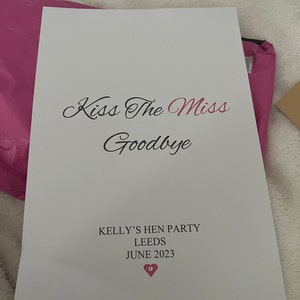 Kiss the Miss Goodbye, Hen Do Keepsake, Hens Night Supplies, Hens Night ...