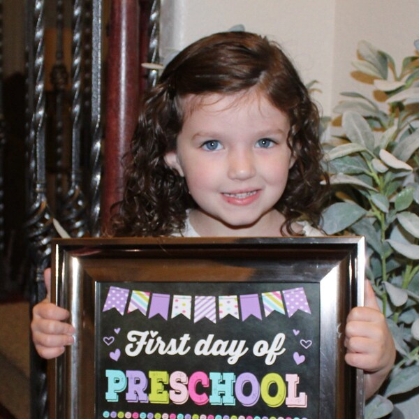 First Day of Preschool Sign INSTANT DOWNLOAD PRINTABLE, Girl First Day ...