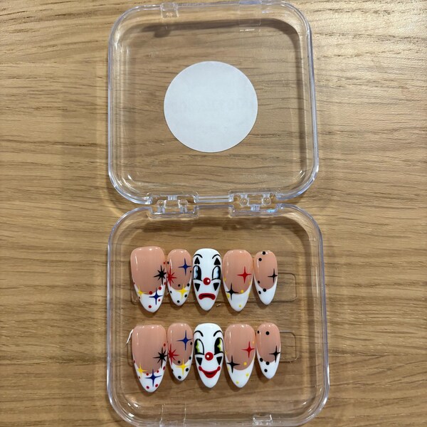 133 "as a Clown" Happy&sad Clowns Frenchtips Press on Nails | Custom ...
