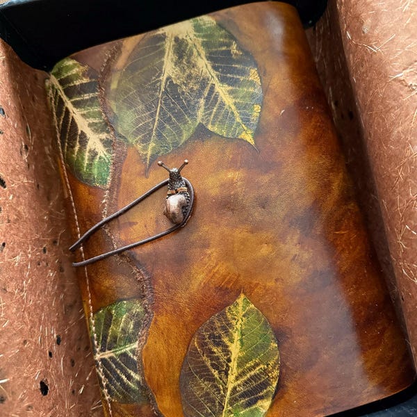 Retro Nostalgic Leaf Notebook Cowhide Leather Handmade Vintage Style ...