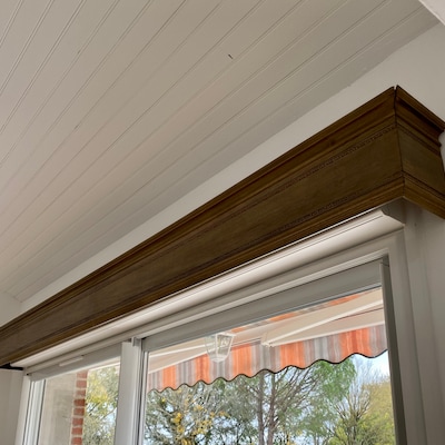 Double Window Cornice & Rail, Wooden Window Valance With Rail ...