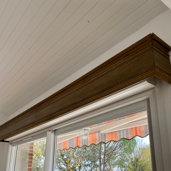 Double Window Cornice & Rail, Wooden Window Valance With Rail ...